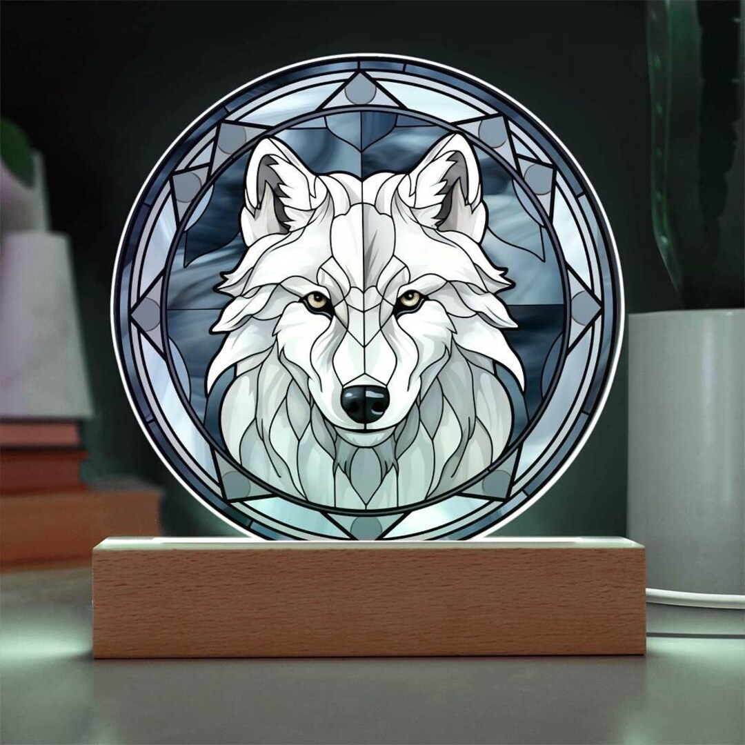 Stained Glass Style White Wolf Plaque or Ornament, Wolf LED Light, LED ...