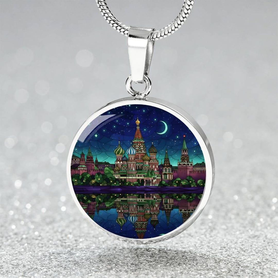 Moscow Russia Necklace or Keychain, Stained Glass Style, Saint Basils ...