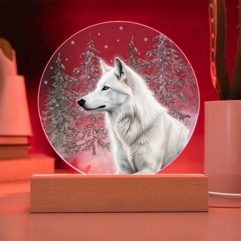 Adorno de lobo invernal o placa con luz LED, regalo para él, papá ...