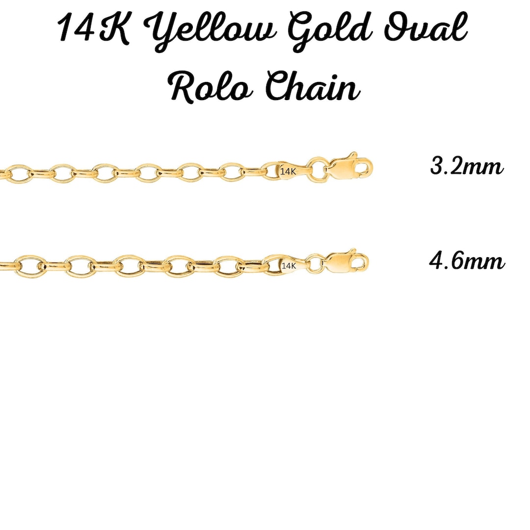 14K Solid Yellow Gold Oval, Rolo Link Chain, 3.2mm, 4.6mm Gold Chain ...