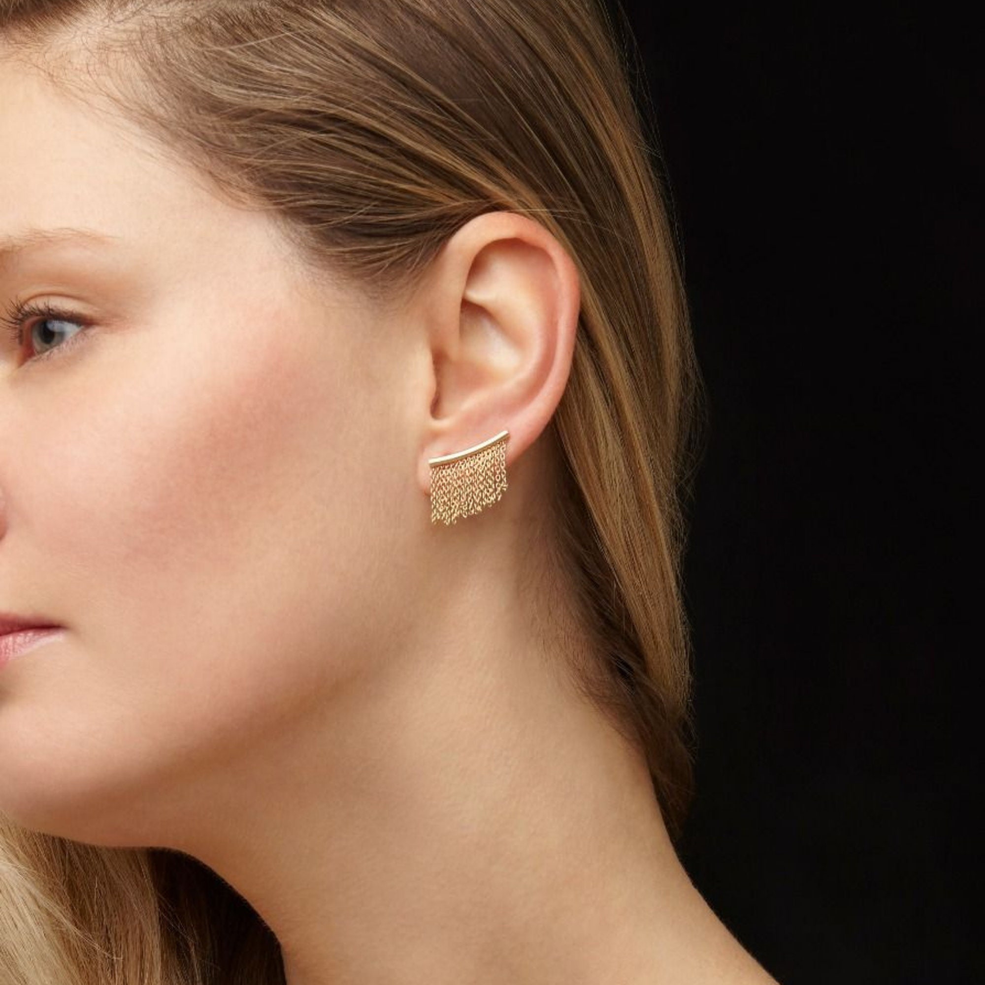 14K Solid Gold Cable Link Ear Climber, 14K Ear Cuff, Ear Crawler Chic ...