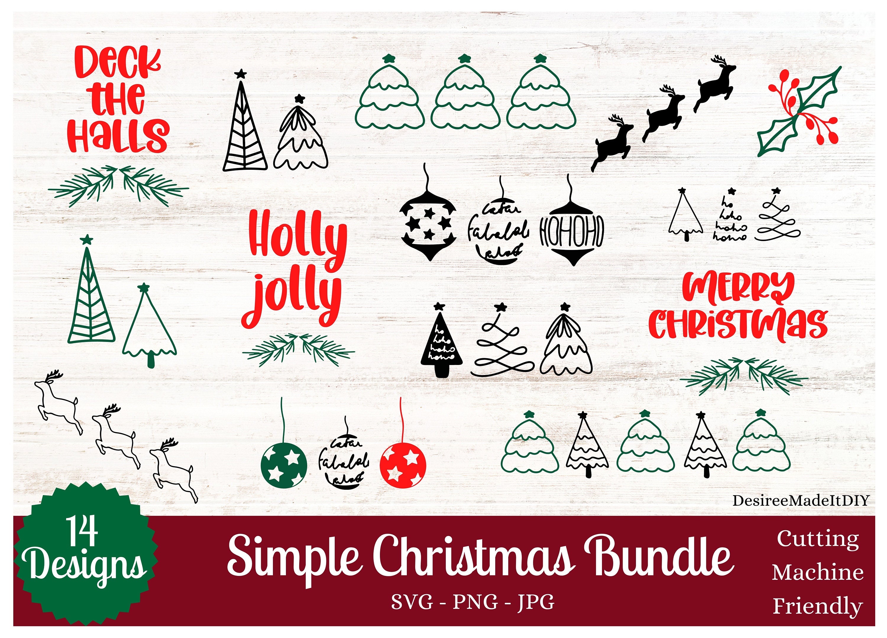 Simple Christmas Bundle SVG PNG Instant Download (14 Designs) Cutting ...
