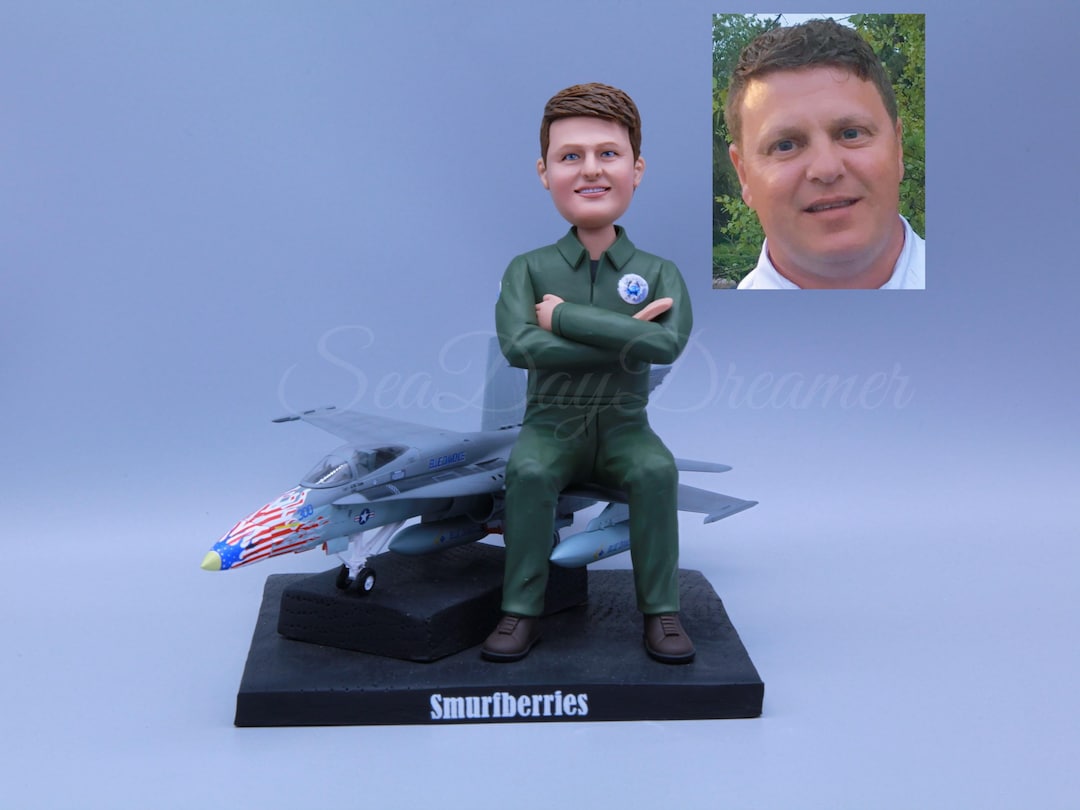 Custom Pilot Bobblehead and Jet, Plane Pilot Figurine, Air Force ...