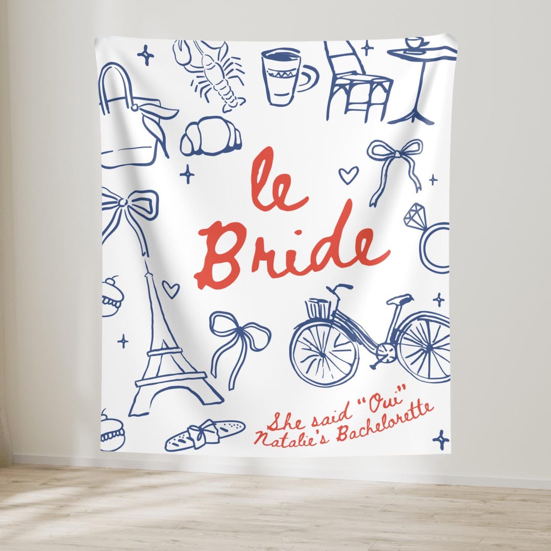 Le Bride Tapestry, Custom French Bachelorette Decor, Croissant ...