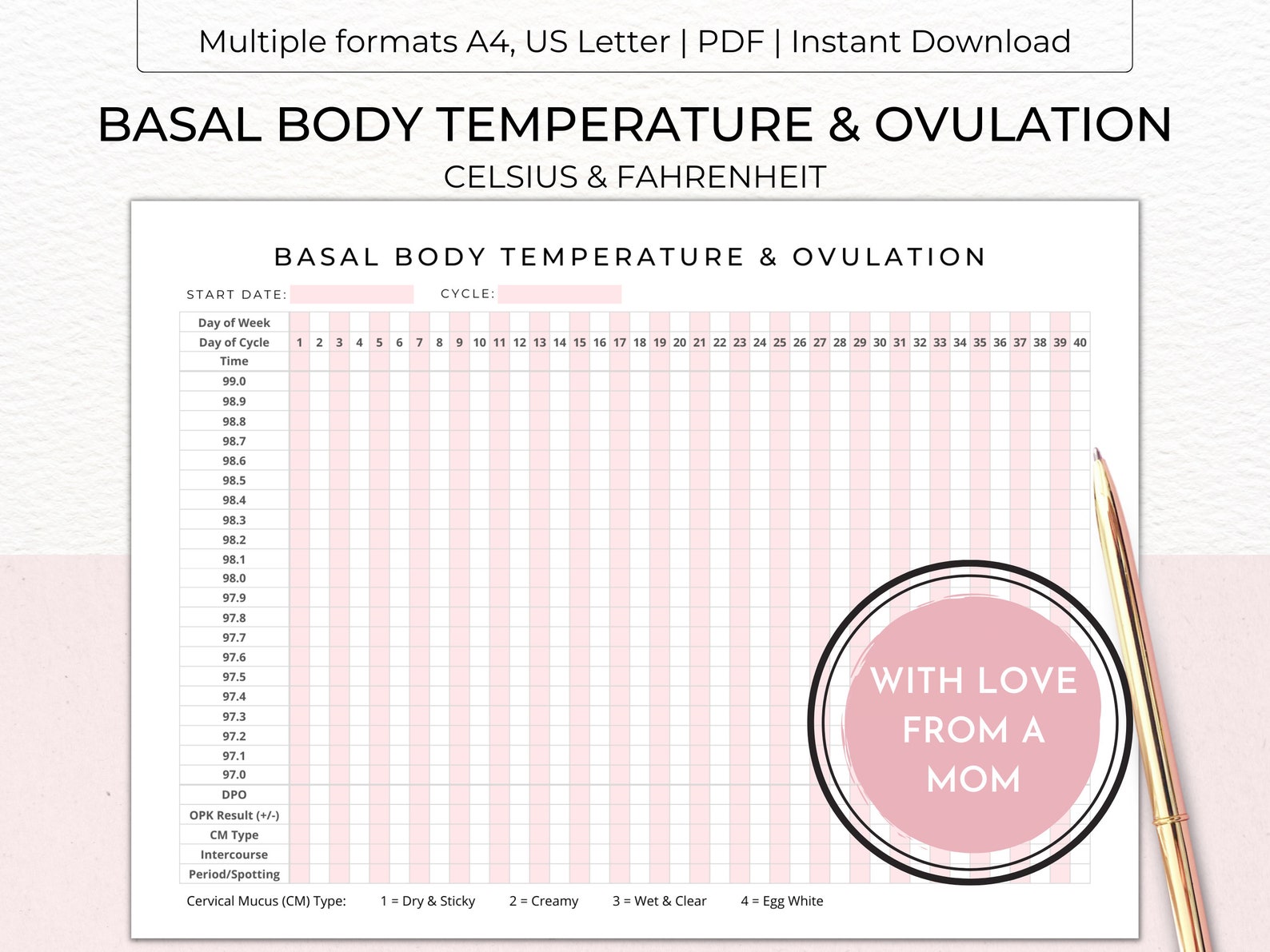 BASAL BODY Temperature & Ovulation Tracker Printable - BBT Chart ...