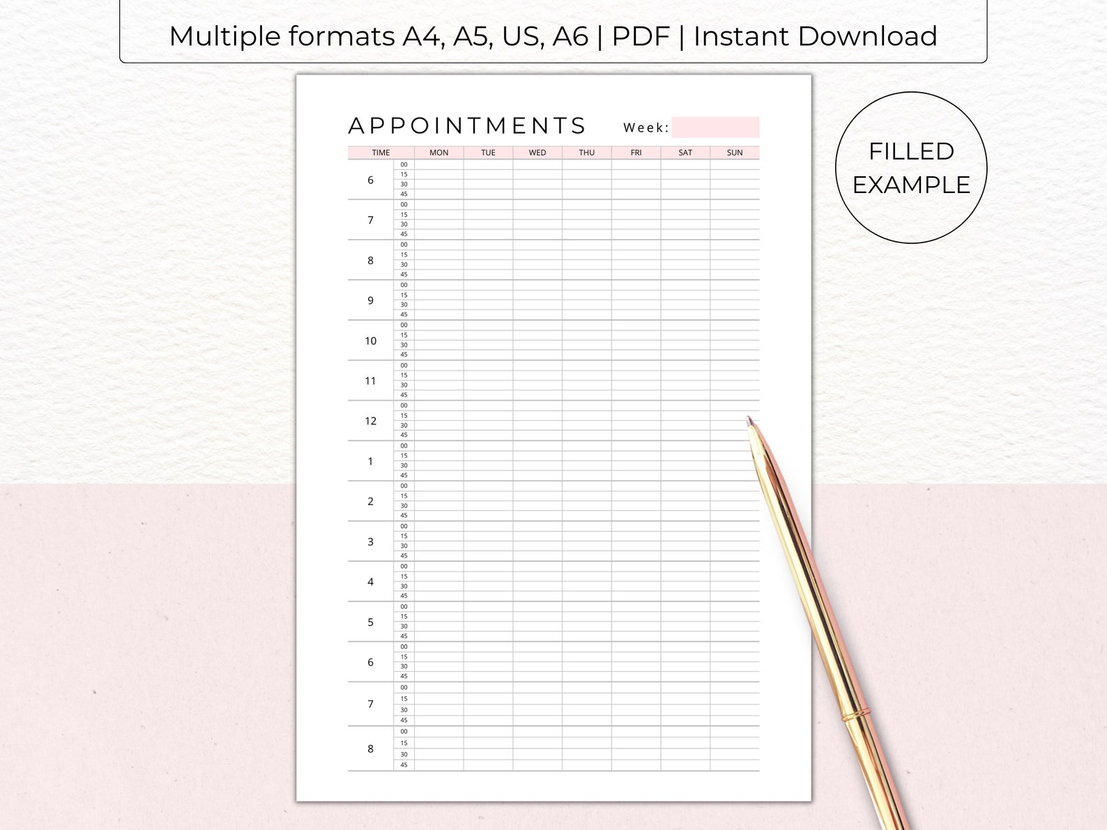 APPOINTMENT TRACKER Printable - 15 Min Interval Appointment Planner ...