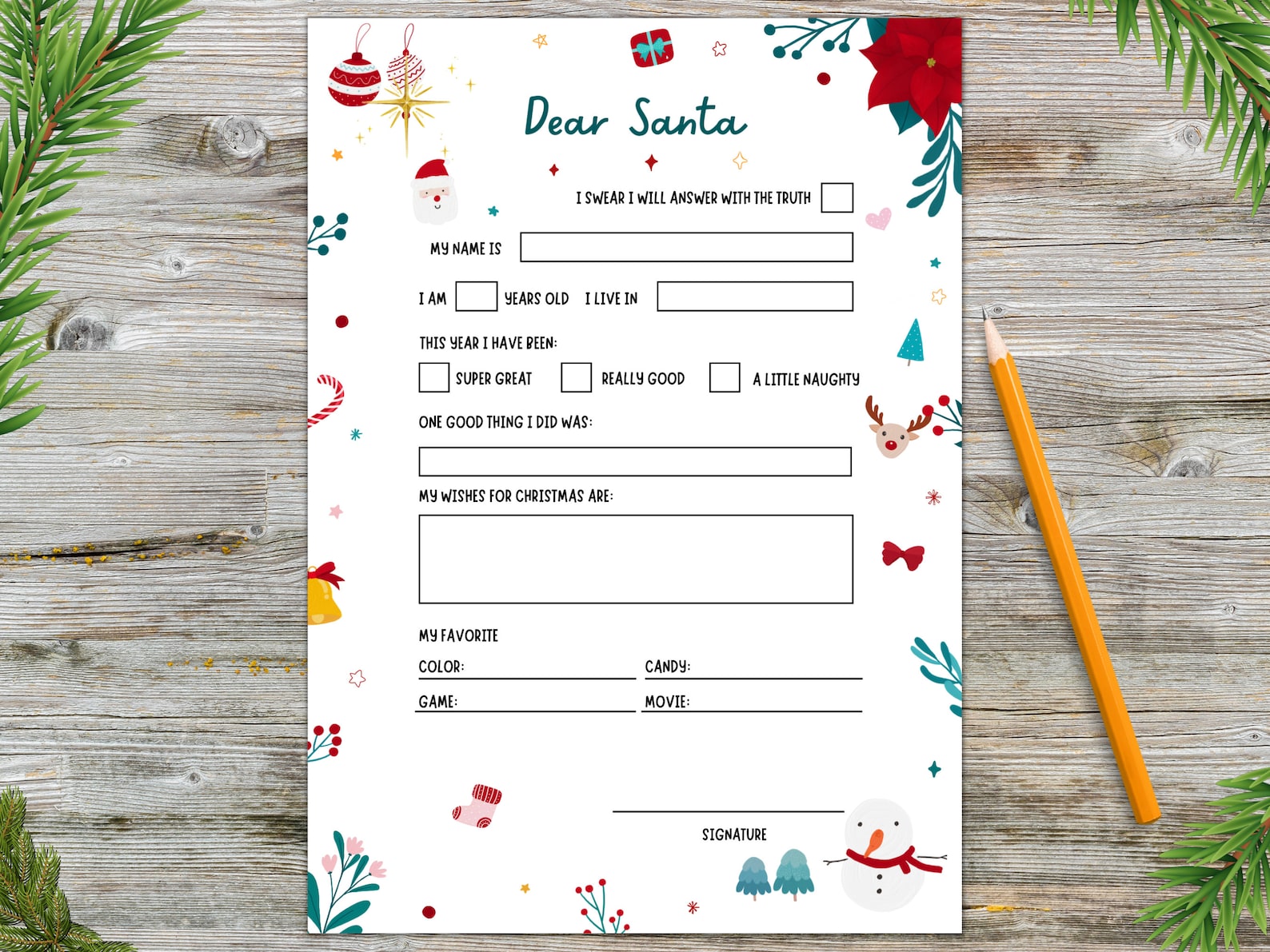 CHRISTMAS WISH LIST for Kids - Printable Holidays Wish, Dear Santa ...