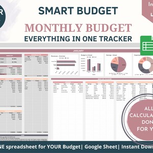 MONTHLY BUDGET Smart Spreadsheet | Google Sheet | Monthly Budget ...