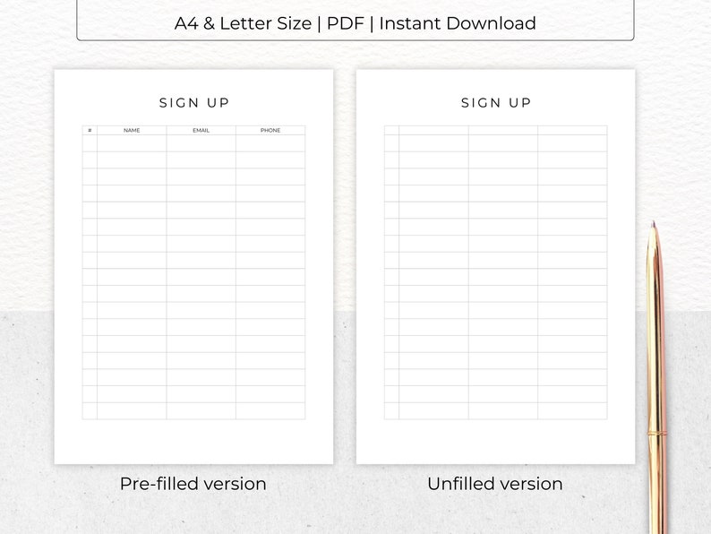SIGN UP SHEET Template Printable - Email Sign up Form, School Sign up ...