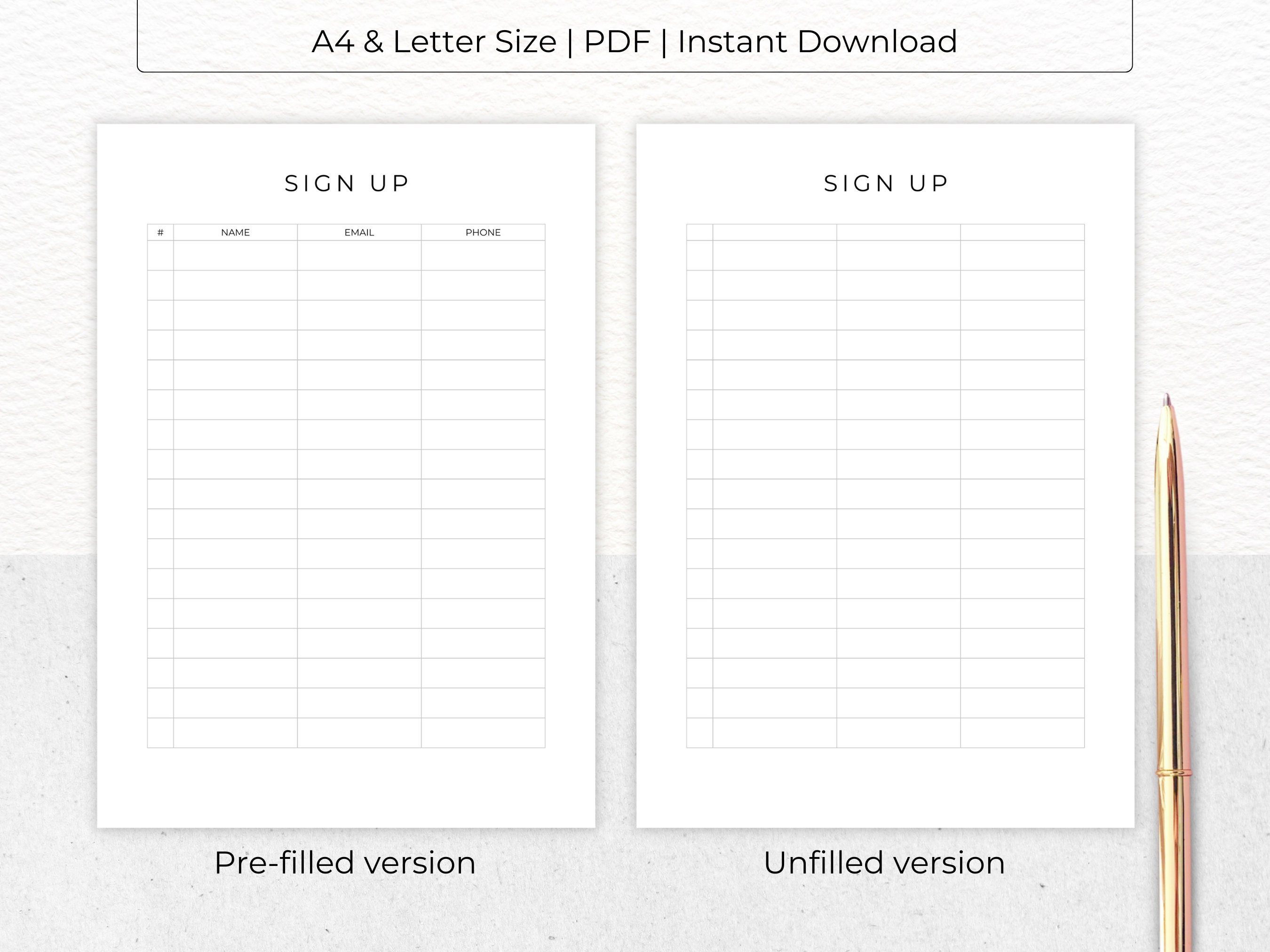 SIGN UP SHEET Template Printable - Email Sign up Form, School Sign up ...