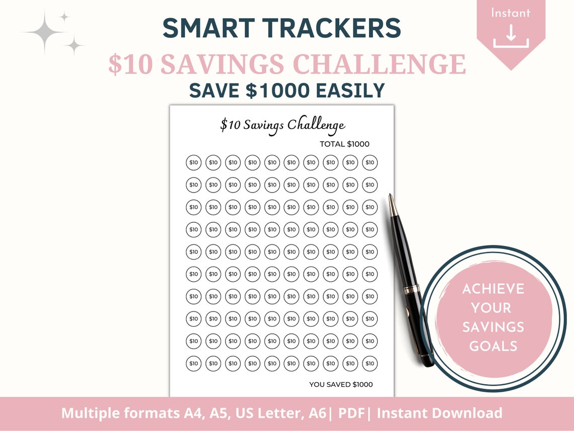 10 DOLLAR BILL CHALLENGE - Money Savings Challenge, Savings Tracker ...