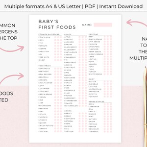 Baby's FIRST FOOD Checklist Printable Baby First 100 Foods, Baby Food ...