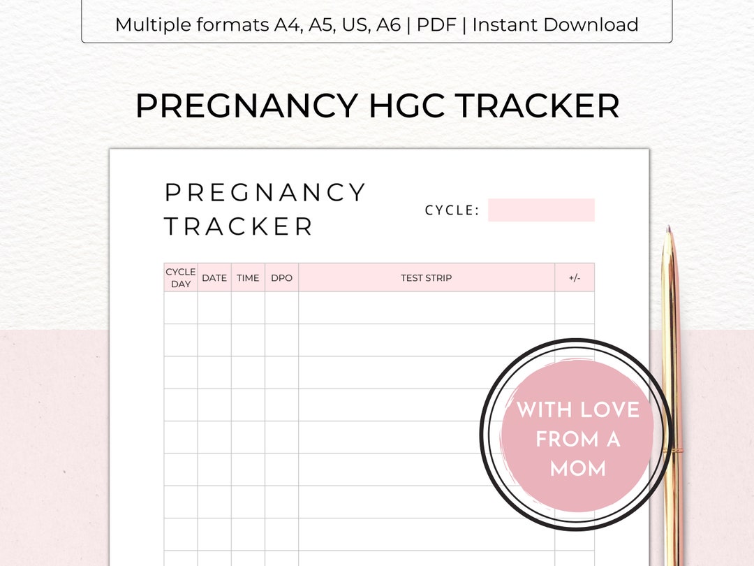 PREGNANCY HGC TRACKER Printable - Fertility Tracker, Pregnancy Line ...
