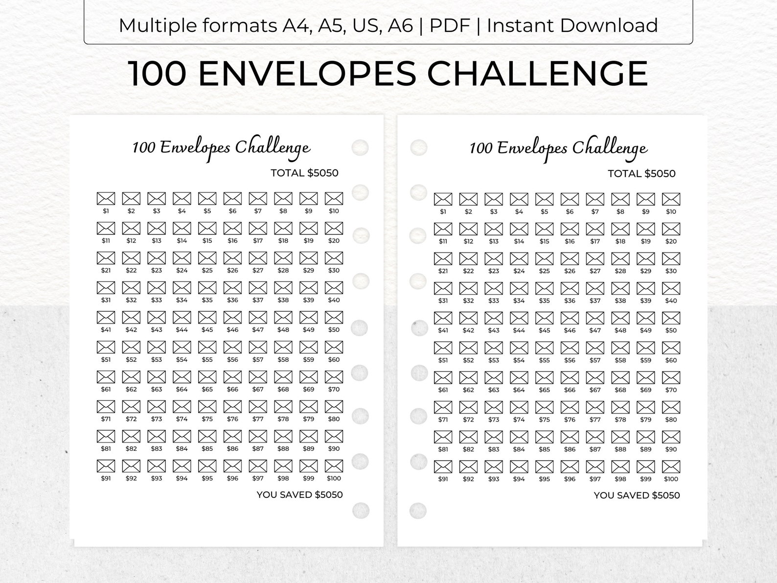 100 ENVELOPE CHALLENGE Printable - Money Savings Challenge, Savings ...