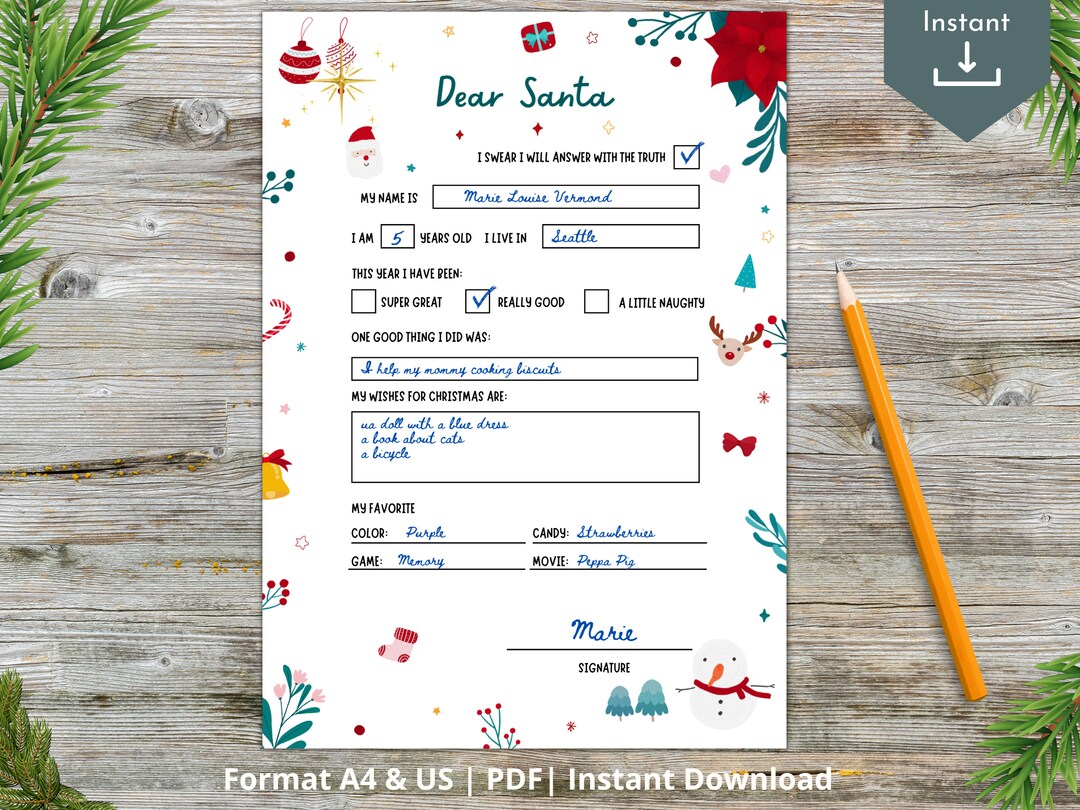 CHRISTMAS WISH LIST for Kids - Printable Holidays Wish, Dear Santa ...