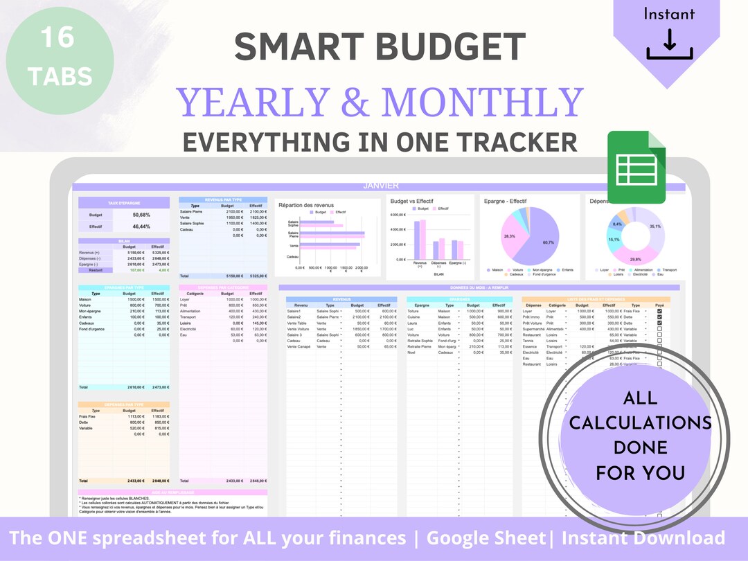 SMART ANNUAL & MONTHLY Budget Spreadsheet | Google Sheet | Monthly ...