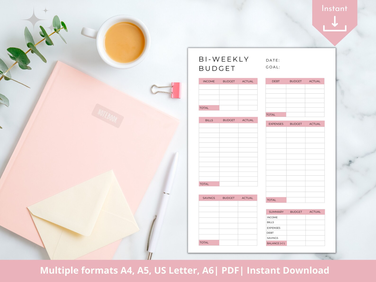 BI-WEEKLY BUDGET Printable Template - Paycheck Budget Printable, Budget ...