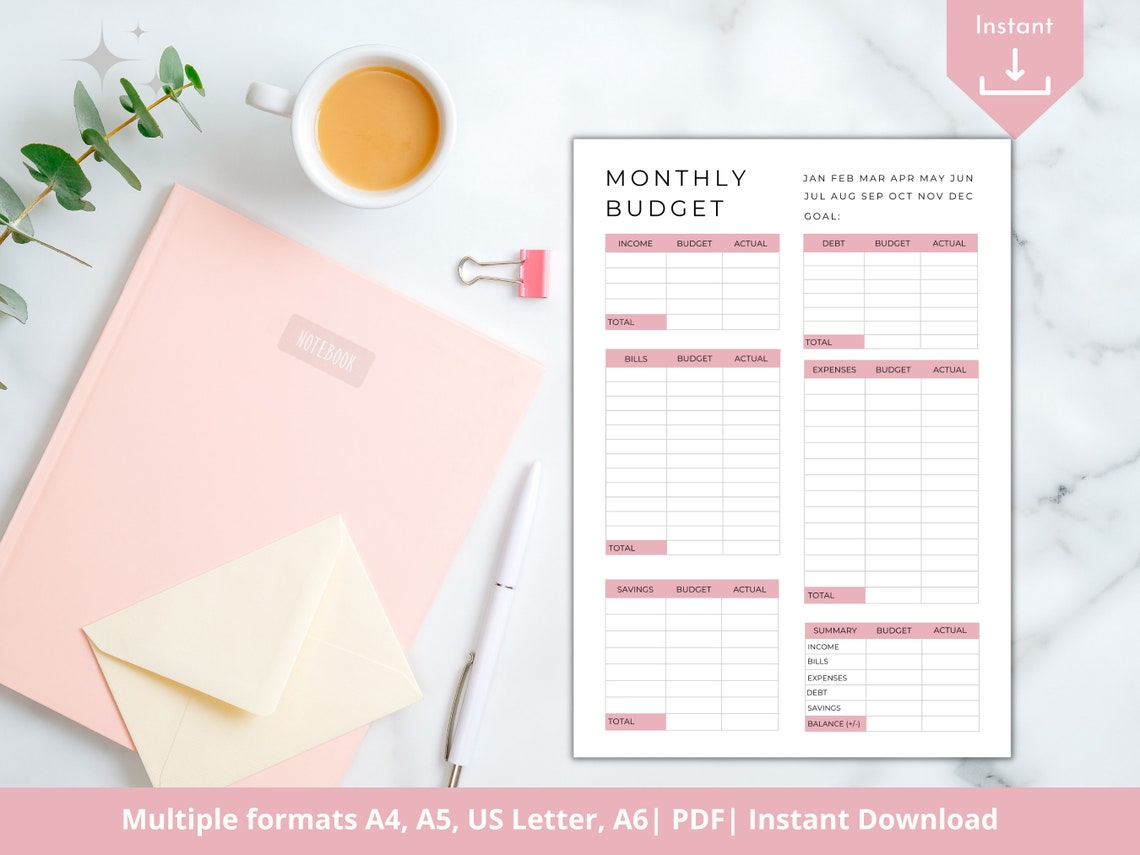 MONTHLY BUDGET Template Printable PAYCHECK Budget Printable - Etsy