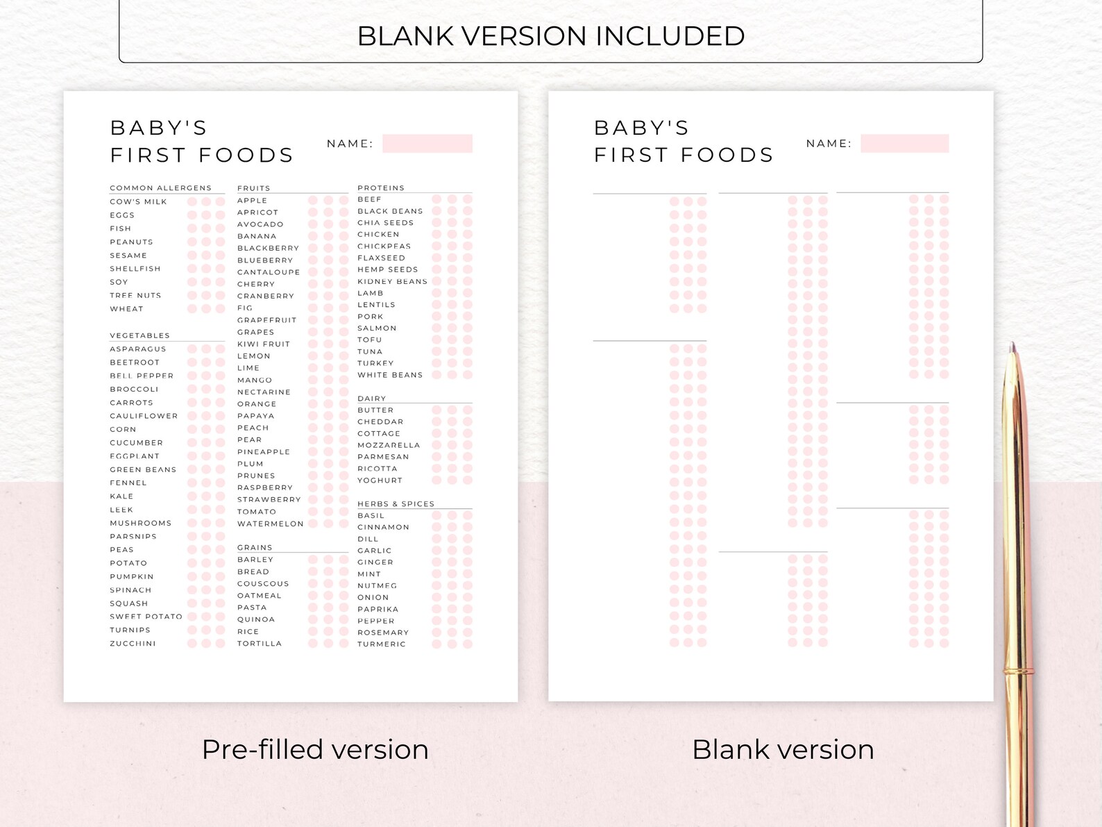 Baby's FIRST FOOD Checklist Printable Baby First 100 Foods, Baby Food ...
