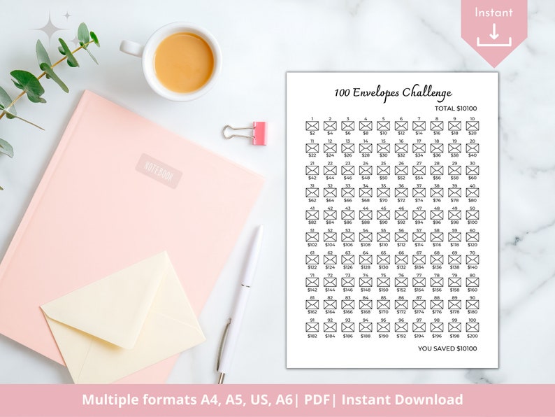 100 ENVELOPE CHALLENGE Printable Money Savings Challenge - Etsy