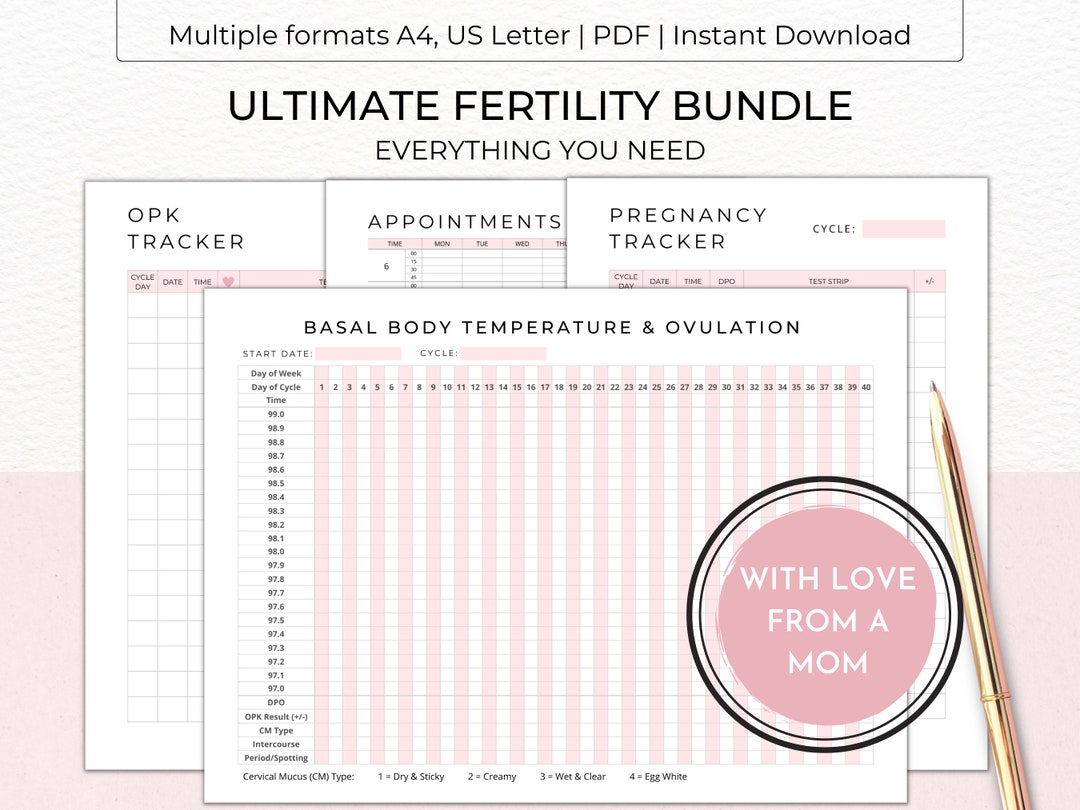 FERTILITY BUNDLE Printable - BBT Basal Body Temperature Chart ...
