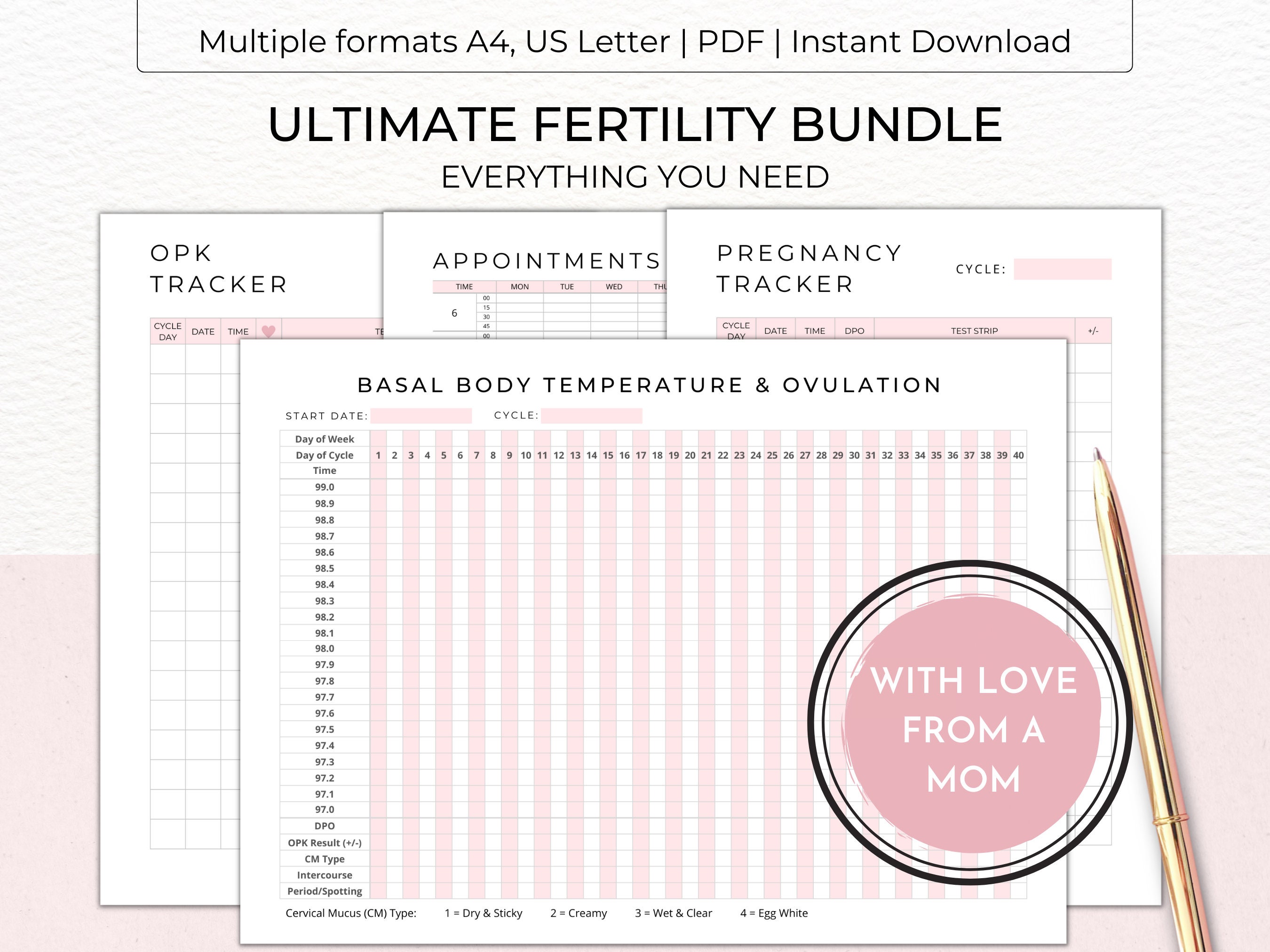 FERTILITY BUNDLE Printable - BBT Basal Body Temperature Chart ...