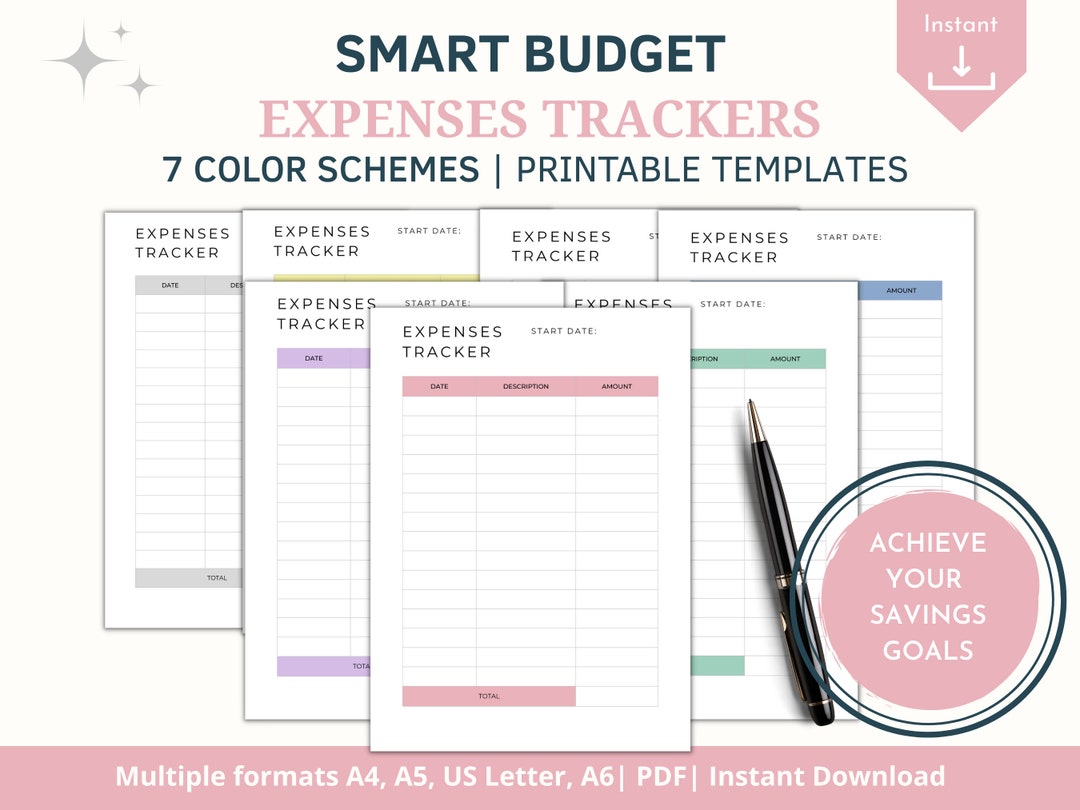 EXPENSES TRACKERS Template Printable - Finance Planner, Spendings Log ...