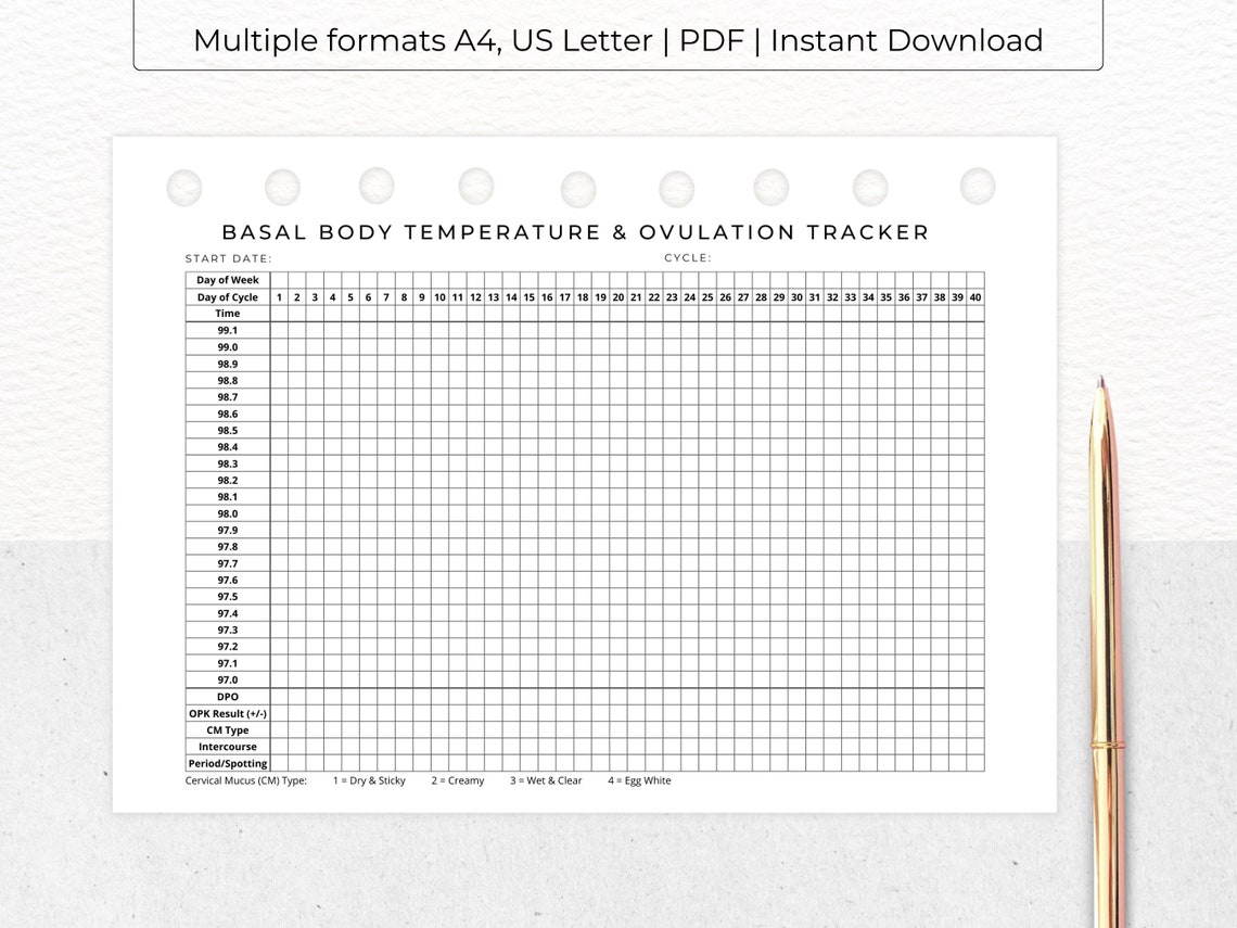 BASAL BODY Temperature & Ovulation Tracker Printable - BBT Chart ...