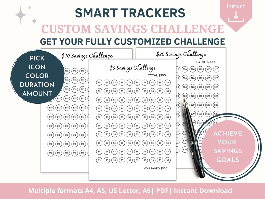 CUSTOM SAVINGS CHALLENGE - Money Savings Challenge, Savings Tracker ...