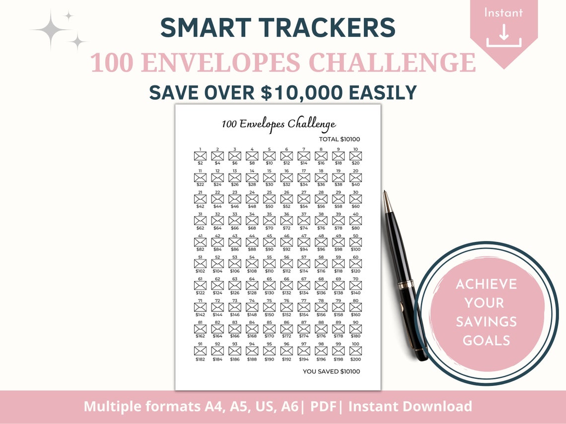 100 ENVELOPE CHALLENGE Printable Money Savings Challenge - Etsy