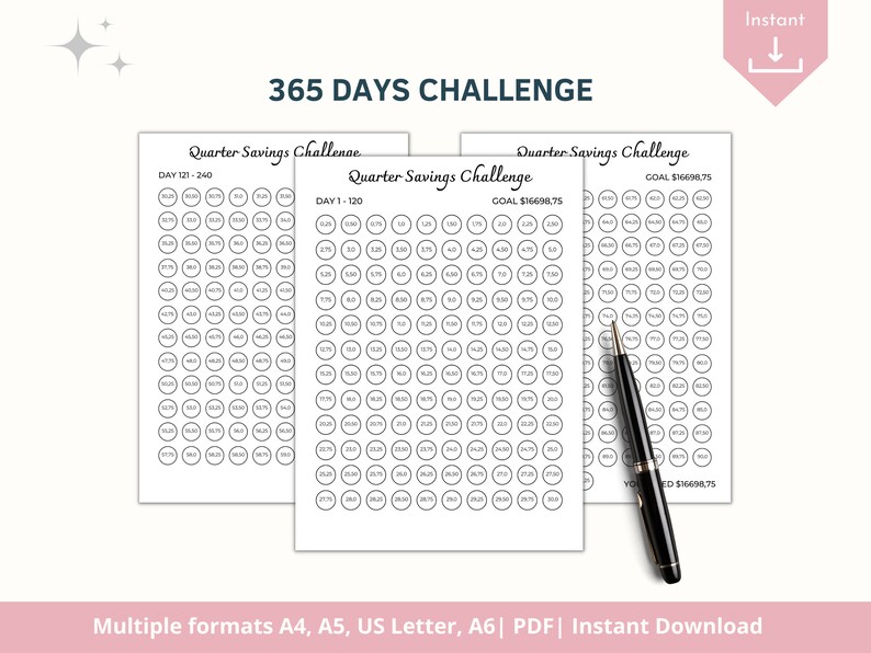 QUARTER SAVINGS CHALLENGE Money Savings Challenge, 365 Days Savings ...