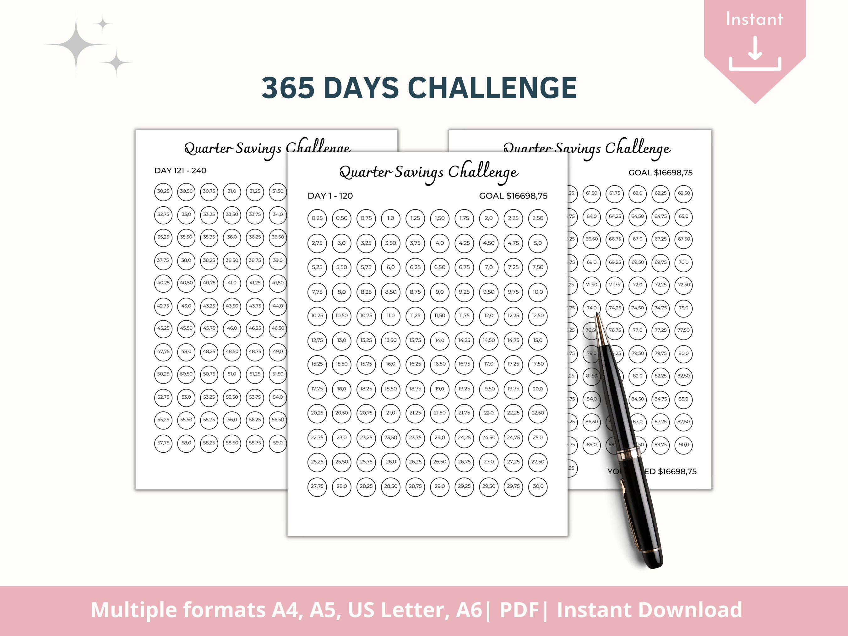 QUARTER SAVINGS CHALLENGE Money Savings Challenge, 365 Days Savings ...