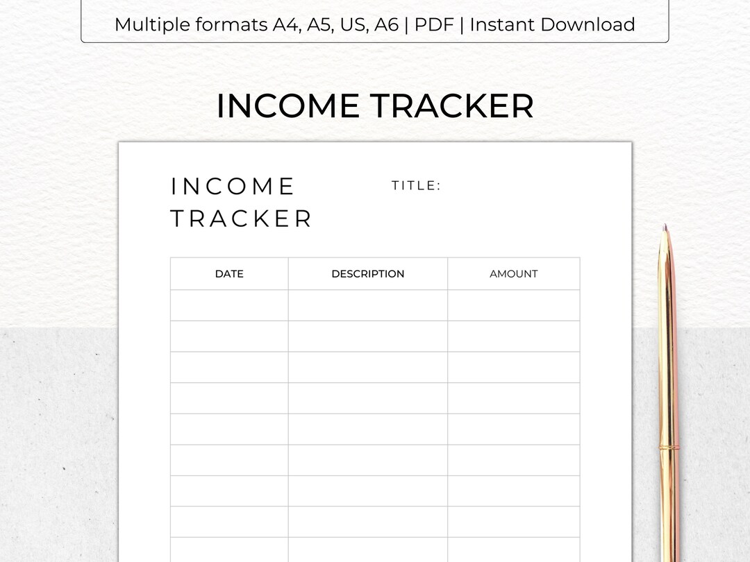 INCOME TRACKER Printable - Revenue Tracker, Income Log, Income Recorder ...