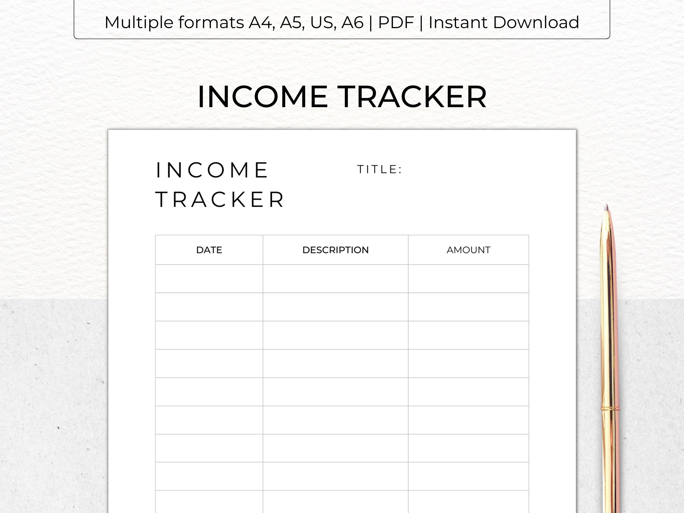 INCOME TRACKER Printable Revenue Tracker, Income Log, Income Recorder ...