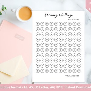 1 DOLLAR BILL CHALLENGE - Money Savings Challenge, Savings Tracker, 100 ...