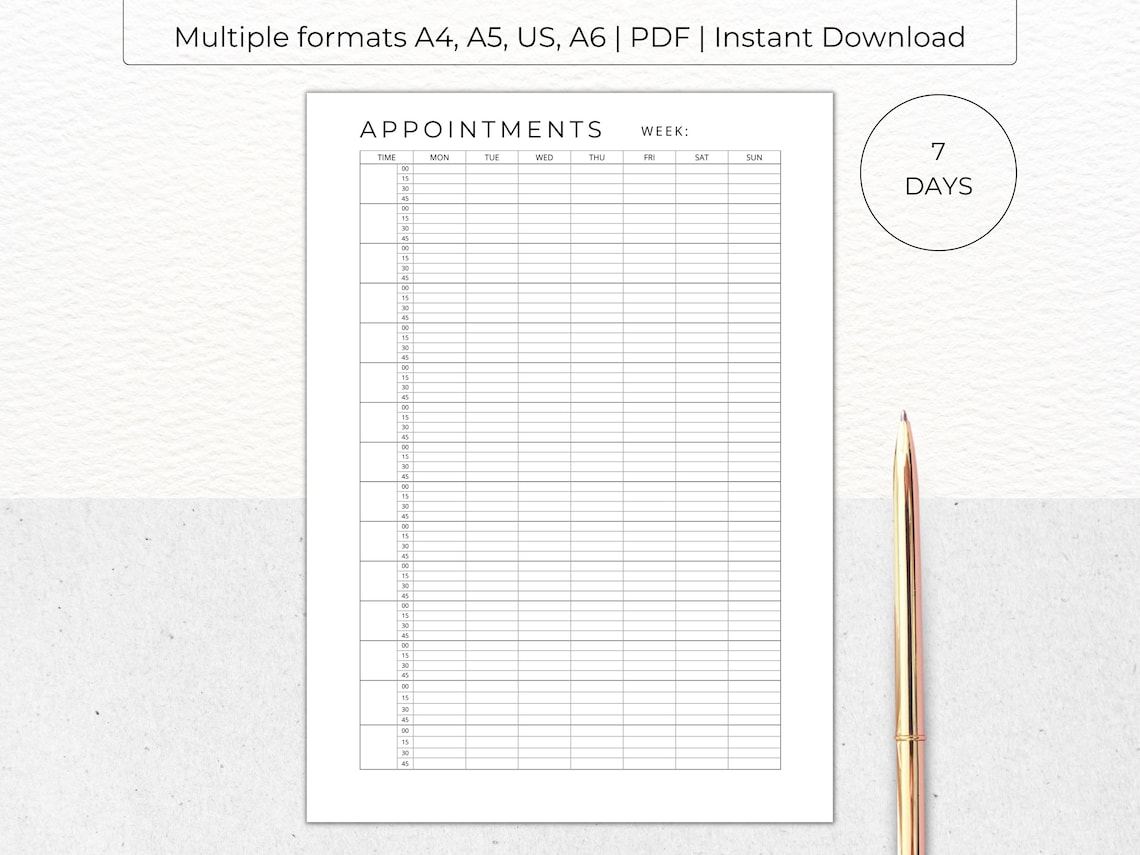 APPOINTMENT TRACKER Printable 15 Min Interval Appointment Planner ...
