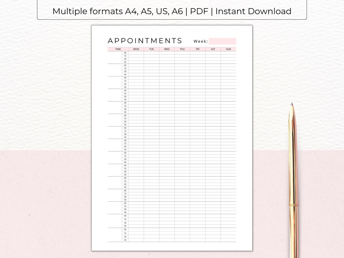APPOINTMENT TRACKER Printable 15 Min Interval Appointment Planner ...