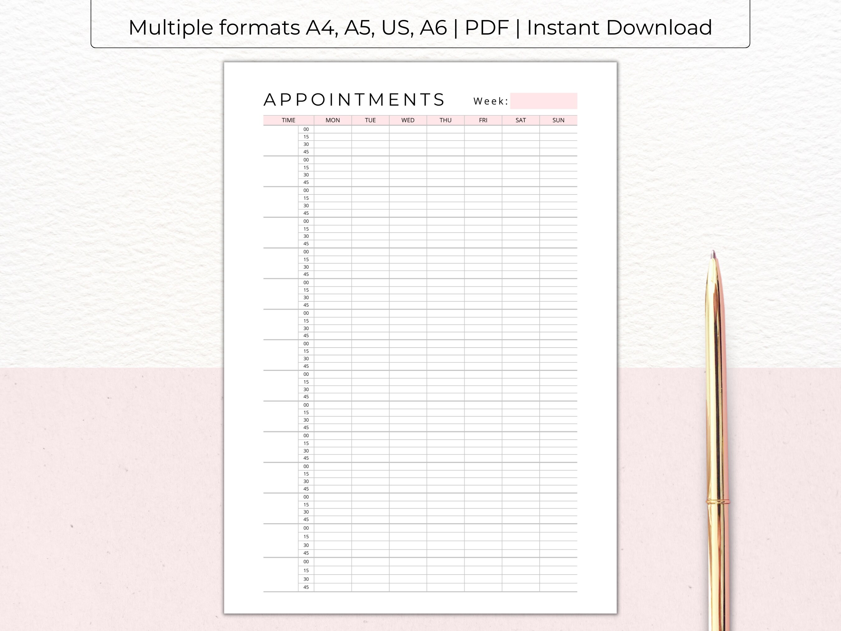 APPOINTMENT TRACKER Printable - 15 Min Interval Appointment Planner ...