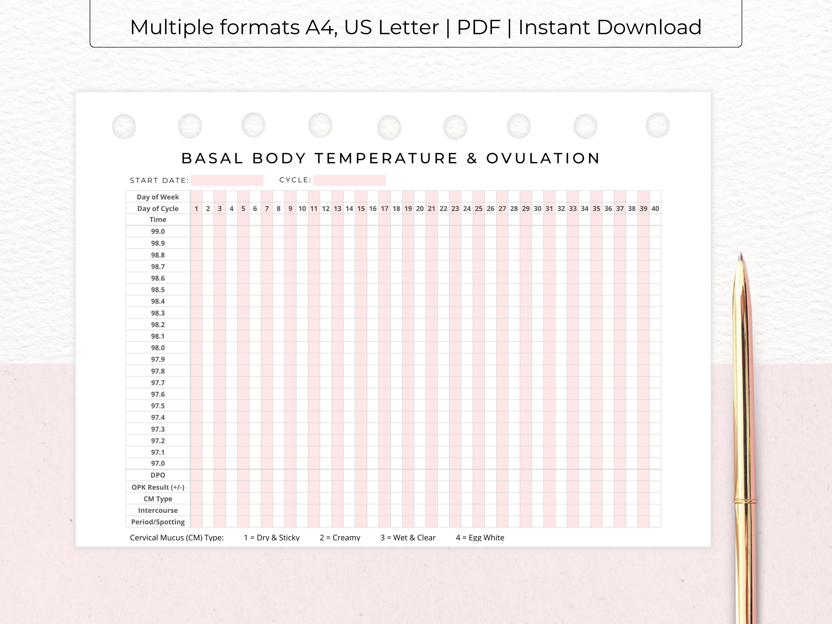 BASAL BODY Temperature & Ovulation Tracker Printable - BBT Chart ...