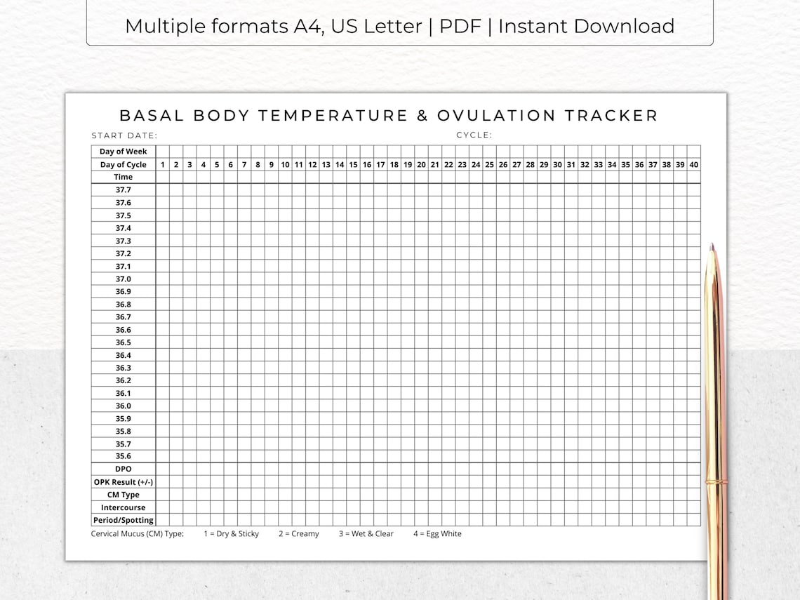 BASAL BODY Temperature & Ovulation Tracker Printable - BBT Chart Fertility, Pregnancy, Period ...