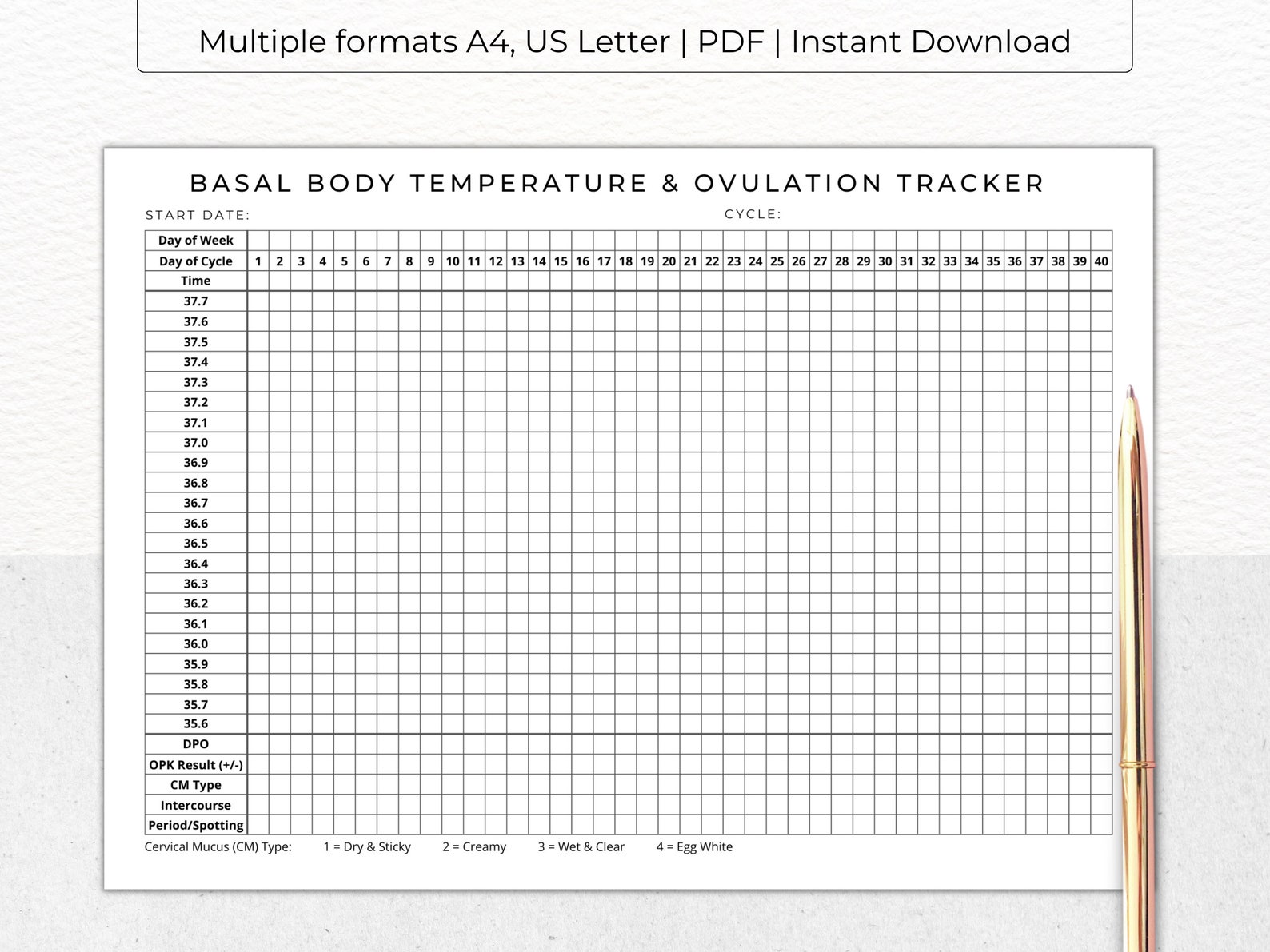 BASAL BODY Temperature & Ovulation Tracker Printable - BBT Chart ...