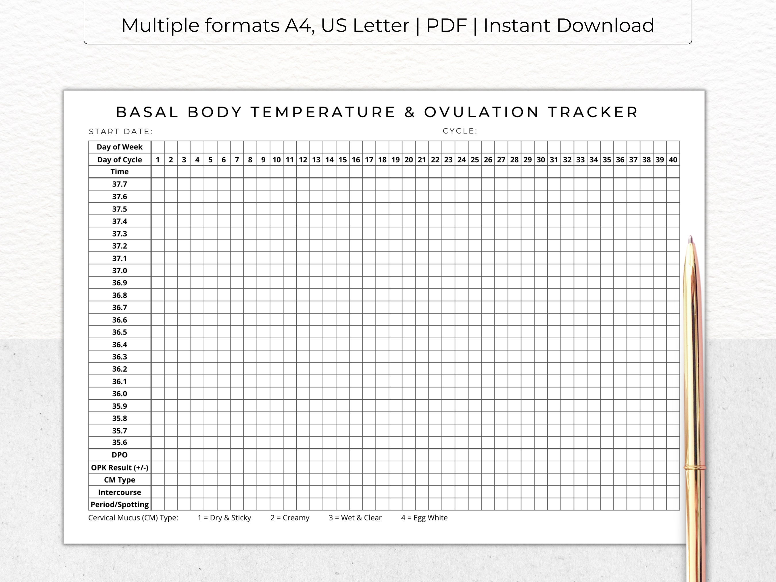 BASAL BODY Temperature & Ovulation Tracker Printable - BBT Chart ...