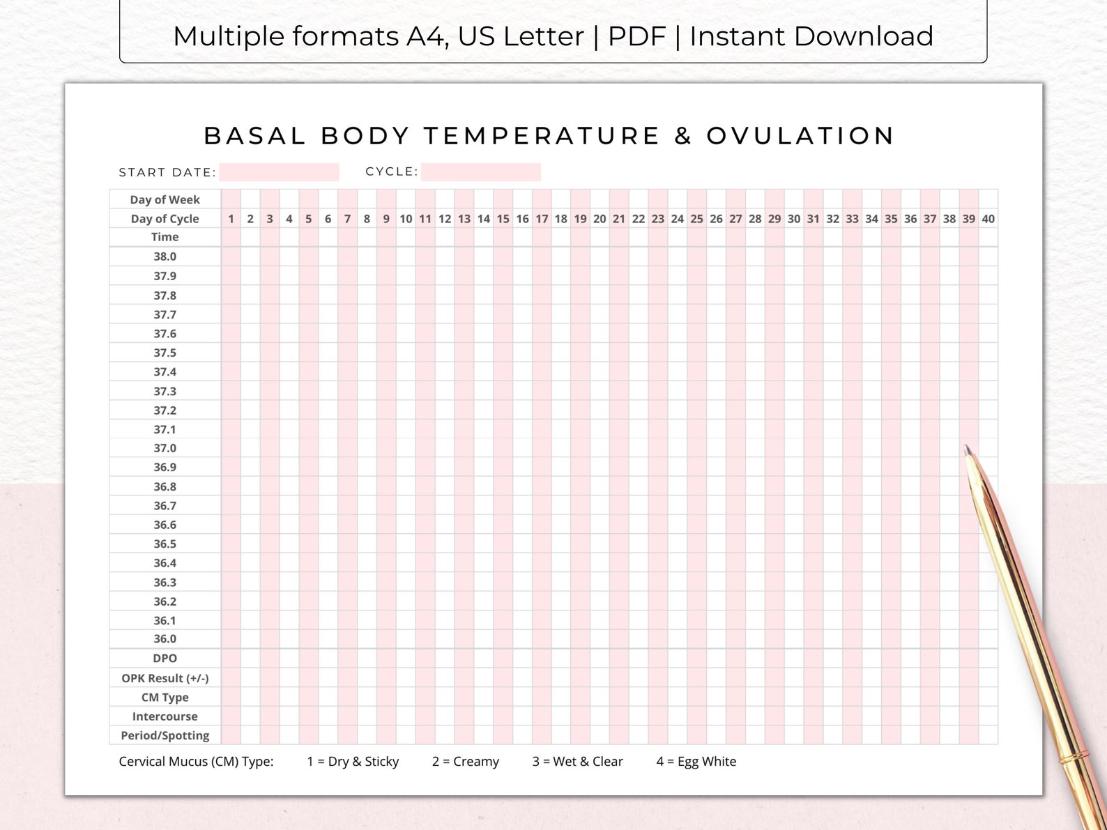 BASAL BODY Temperature & Ovulation Tracker Printable - BBT Chart Fertility, Pregnancy, Period ...