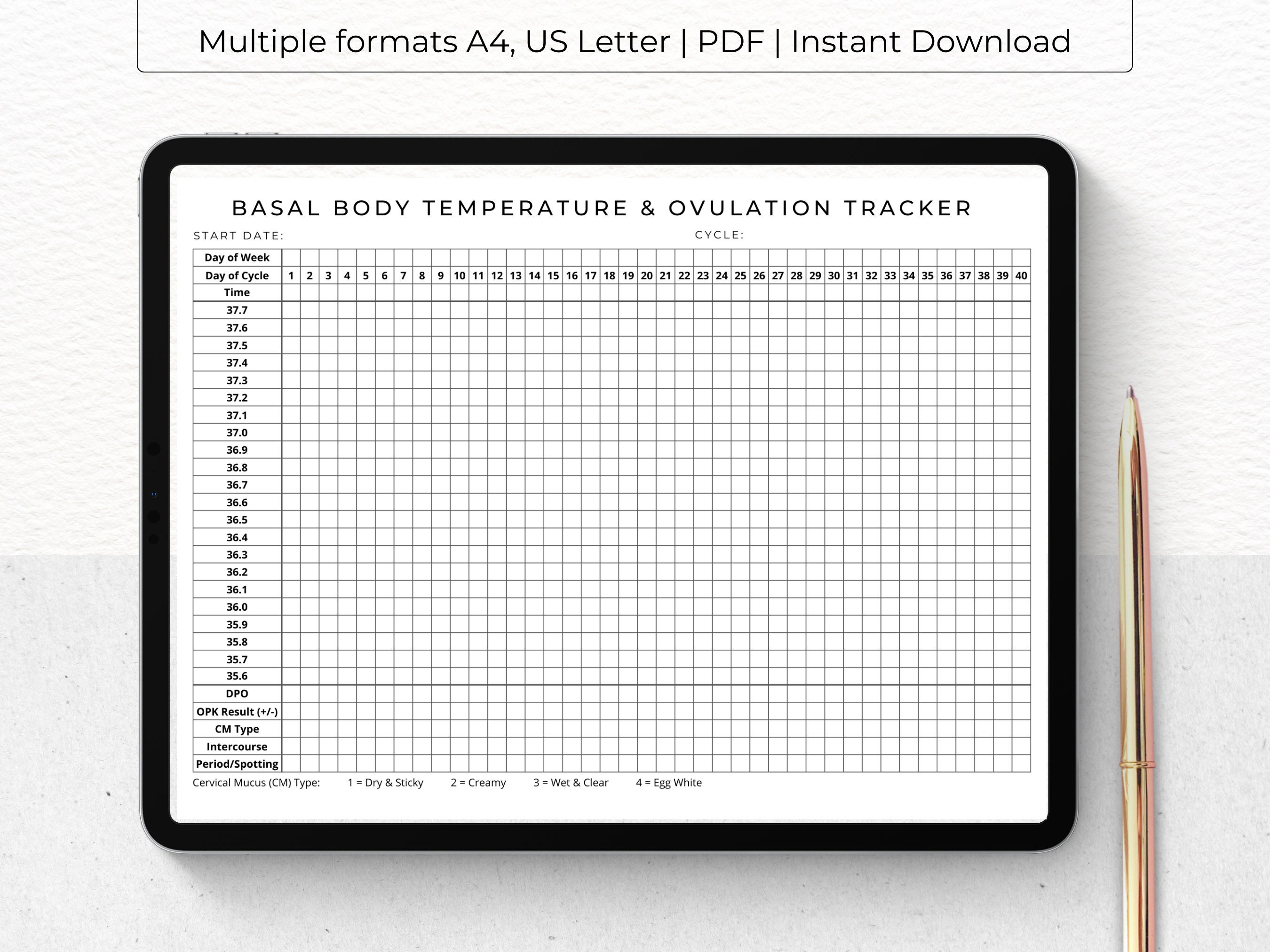 BASAL BODY Temperature & Ovulation Tracker Printable - BBT Chart ...