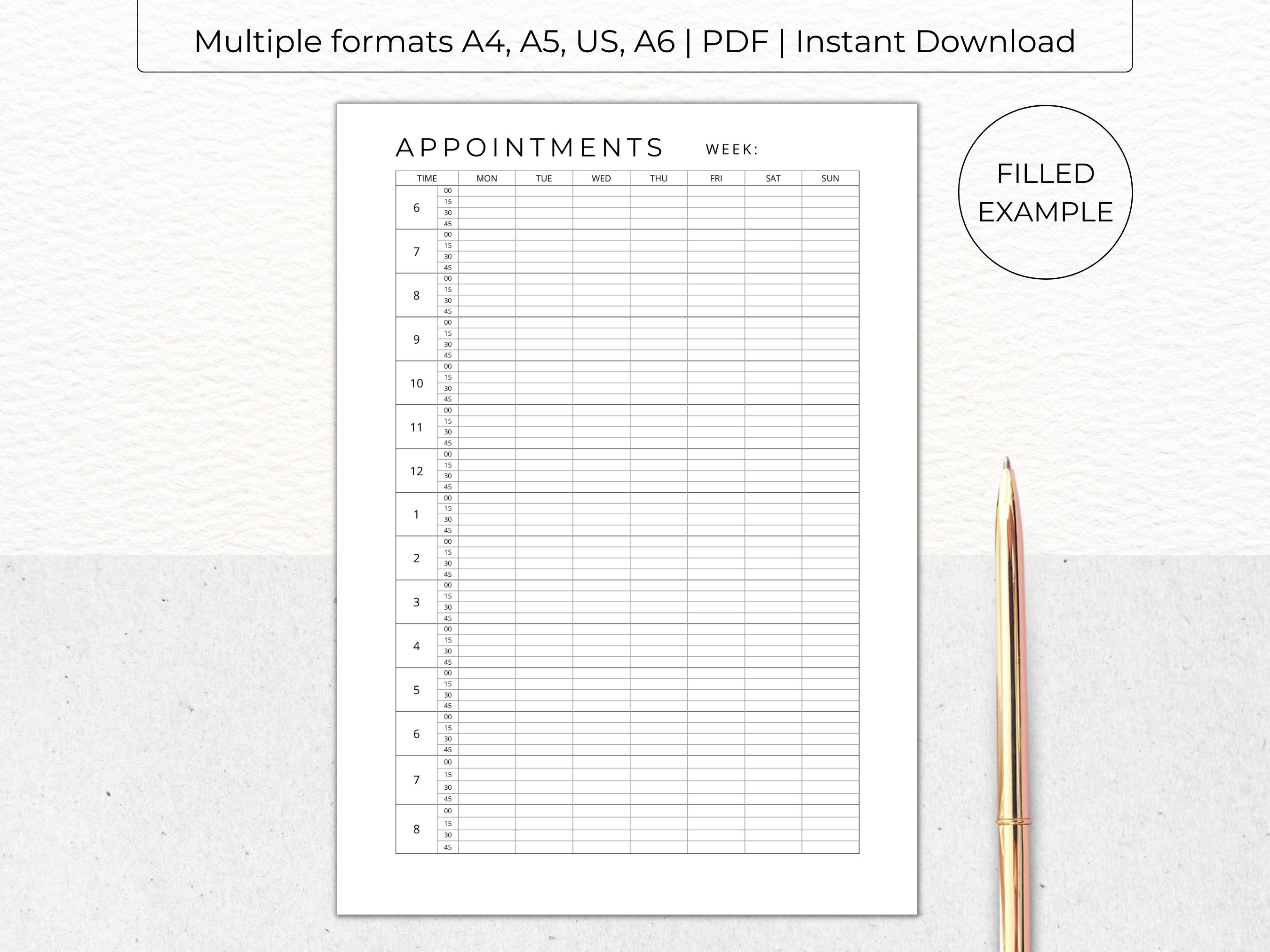 APPOINTMENT TRACKER Printable 15 Min Interval Appointment Planner ...