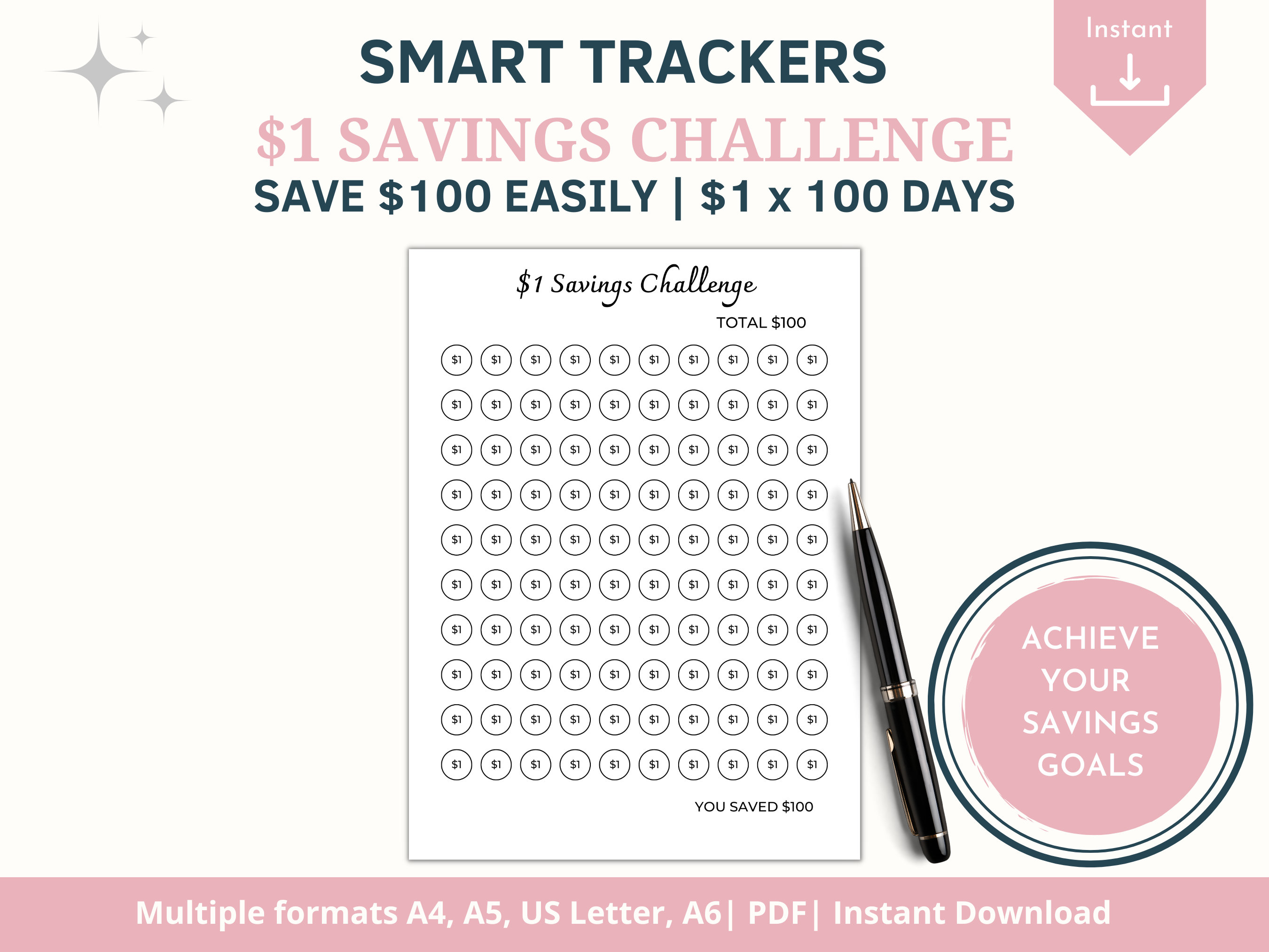 1 DOLLAR BILL CHALLENGE - Money Savings Challenge, Savings Tracker, 100 ...