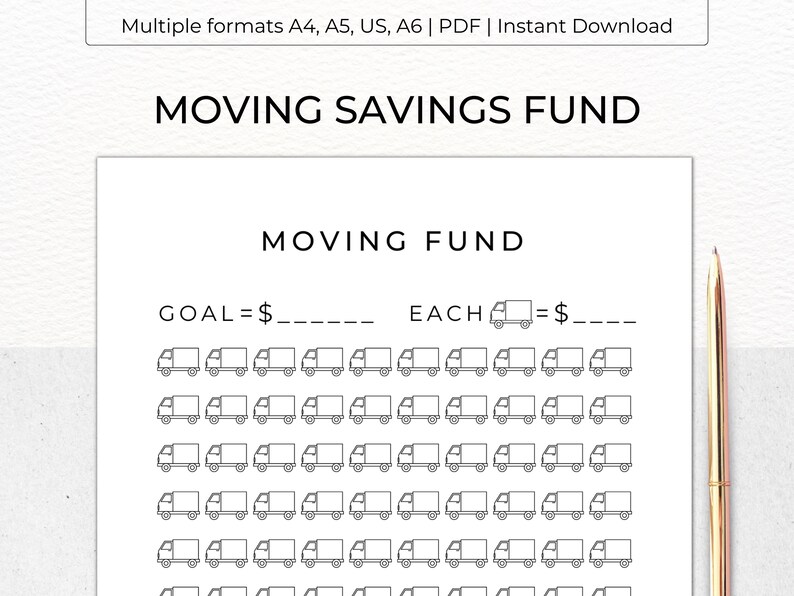 MOVING SAVINGS FUND Tracker Printable Moving Savings, Moving Fund, 100 ...
