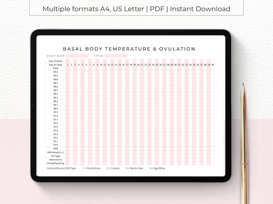 BASAL BODY Temperature & Ovulation Tracker Printable - BBT Chart ...