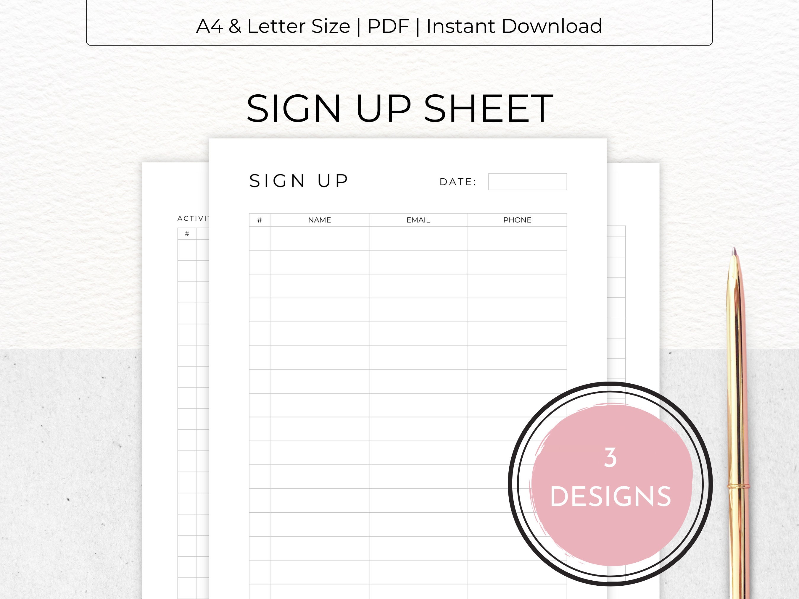 SIGN UP SHEET Template Printable - Email Sign up Form, School Sign up ...