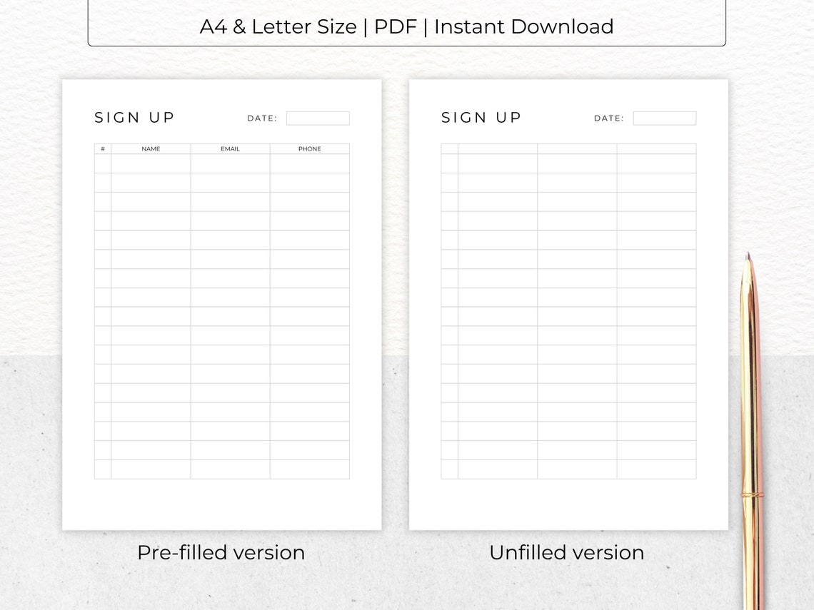 SIGN UP SHEET Template Printable - Email Sign up Form, School Sign up ...